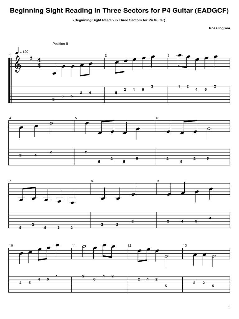 Beginning Sight Reading in Three Sectors For P4 Guitar - EADGCF | PDF ...