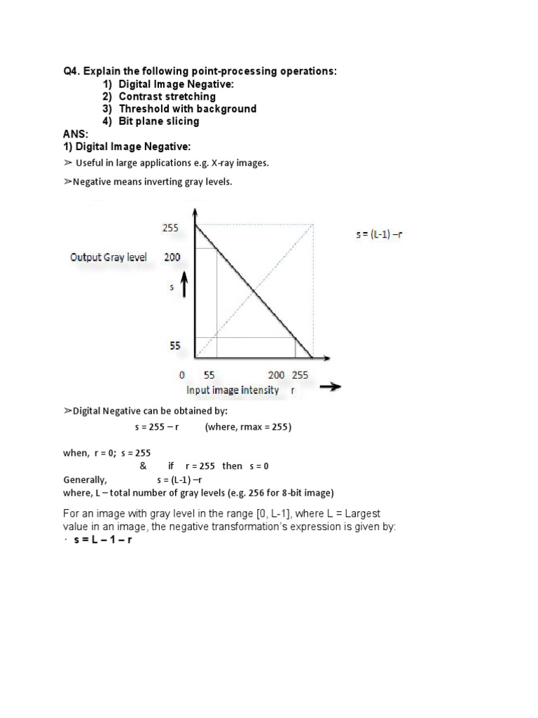 Q4. Explain The Following Point-Processing Operations: 1) Digital Image ...