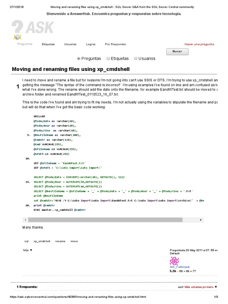 Moving and Renaming Files Using XP - Cmdshell - SQL Server Q&A From The SQL Server Central ...