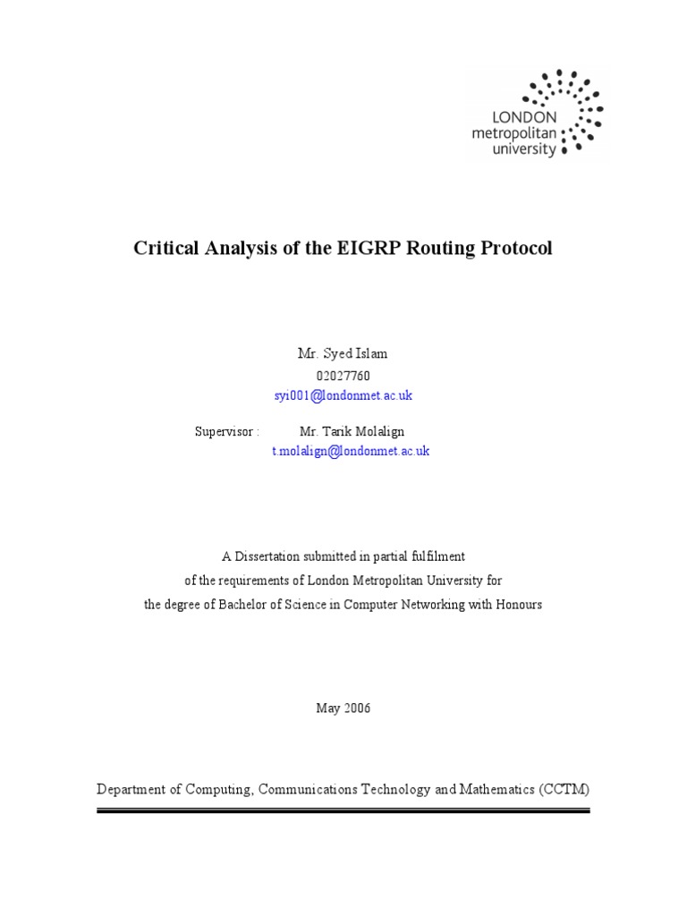 Critical Analysis of The EIGRP Routing Protocol: Mr. Syed Islam | PDF ...