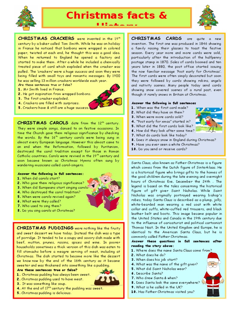 Christmas Facts History Reading Comprehension Exercises 103251 | PDF ...