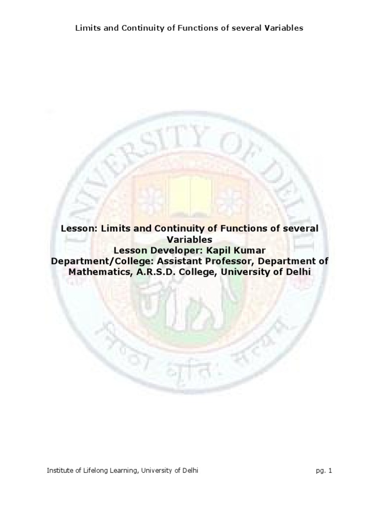 Limits and Continuity of Functions of Several Variables PDF | PDF | Continuous Function ...
