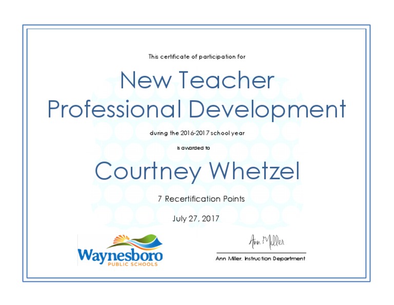 New Teacher PD Certificate 16-17 CW 1 | PDF