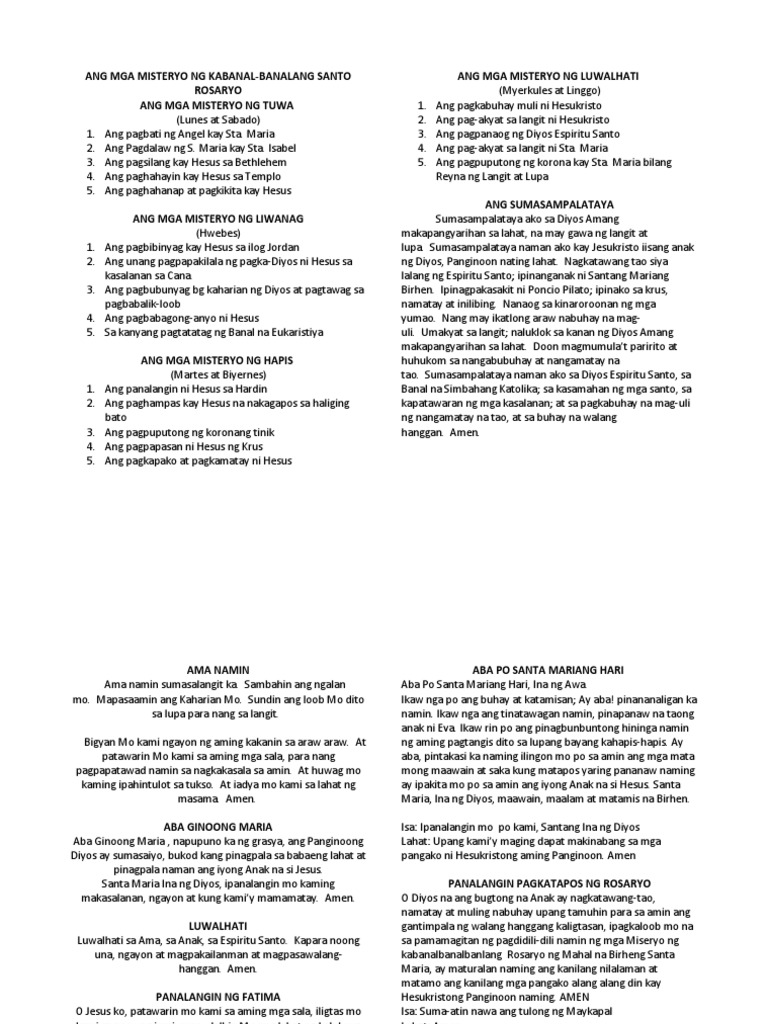 Filipino Rosary Prayers | PDF