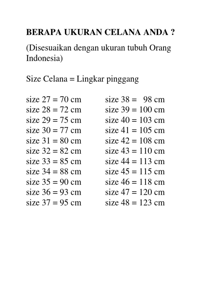 Berapa Ukuran Celana And1 | PDF