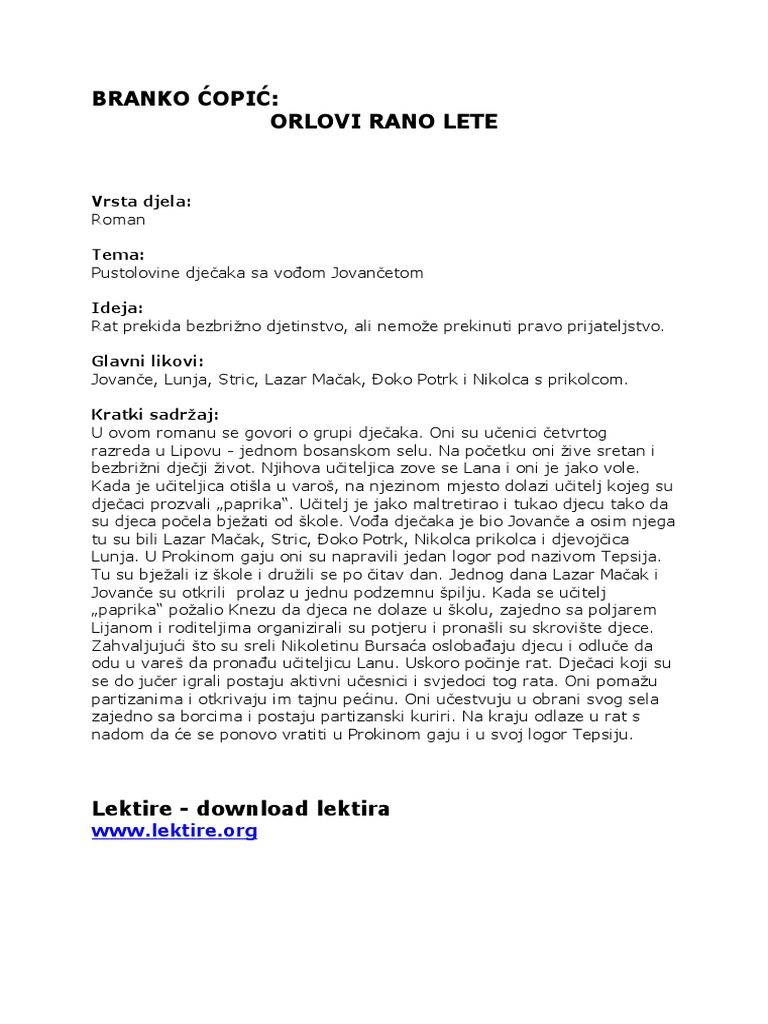Orlovi Rano Lete | PDF