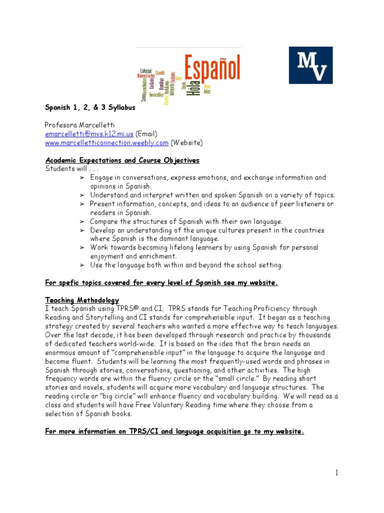 Spanish Classes Syllabus 2016 2017 | PDF | Homework | Vocabulary