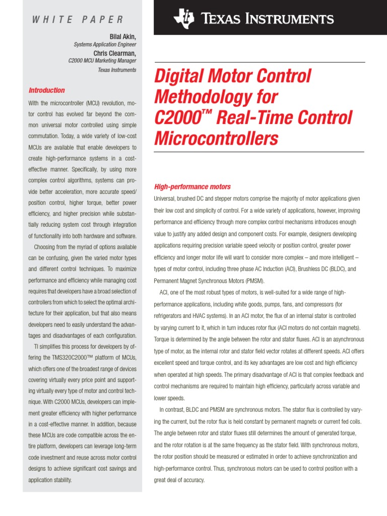 Digital Motor Control Methodology For C2000™ Real-Time Control ...