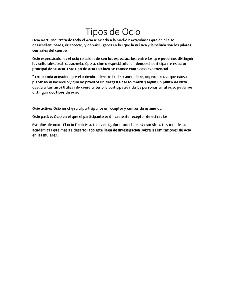 Tipos De Ocio Pdf