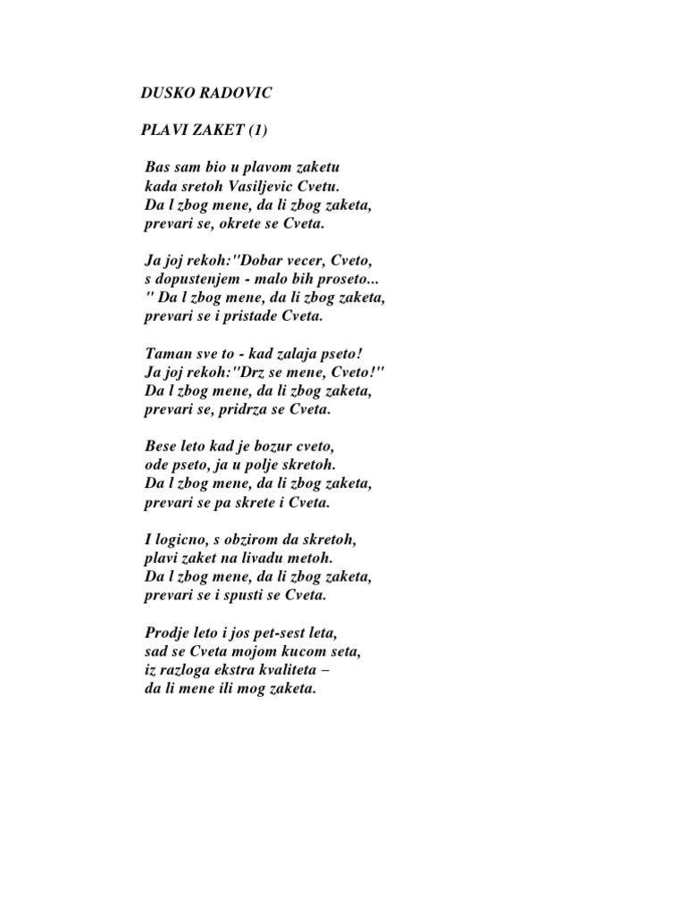 Dusko Radovic Plavi Zaket | PDF