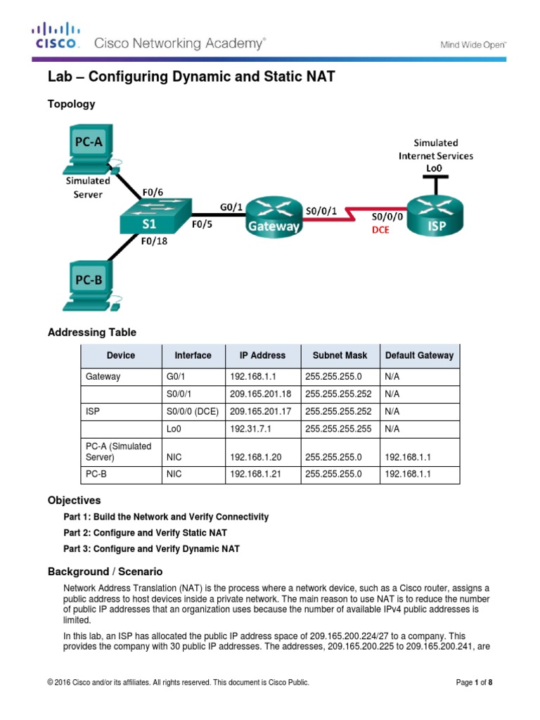 9.2.2.6 Lab - Configuring Dynamic and Static NAT Res | PDF | Ip Address | Gateway ...