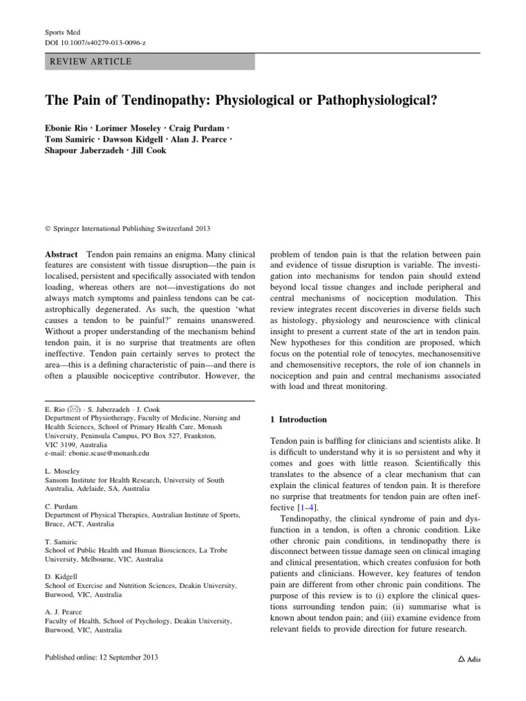TENDINOPATHY PAIN Rio2013 PDF | PDF | Pain | Stimulus (Physiology)