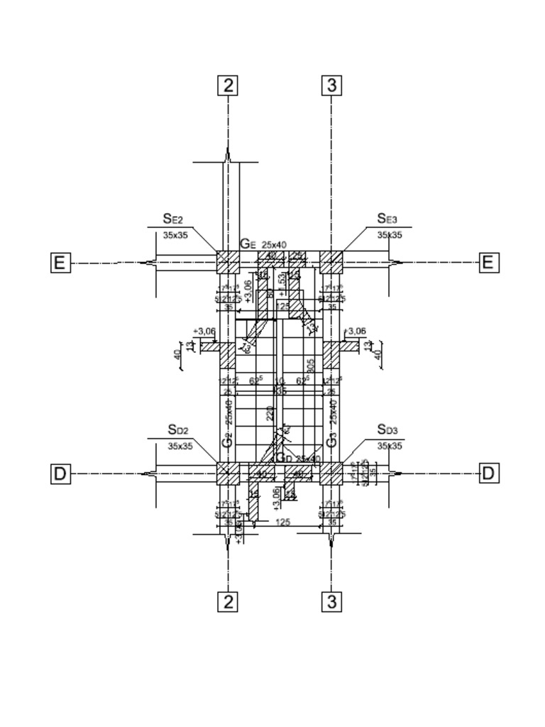 Diagram of structural frame components with dimensions, forces and ...