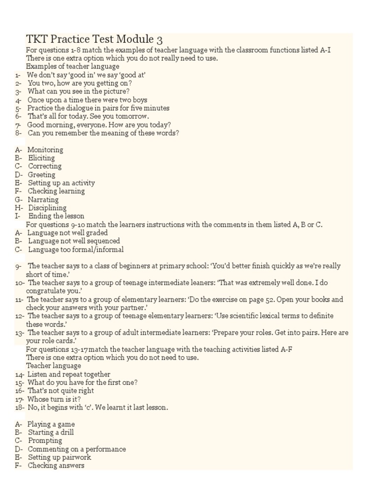 TKT Practice Test Module 3 | PDF | Teachers | Syntax