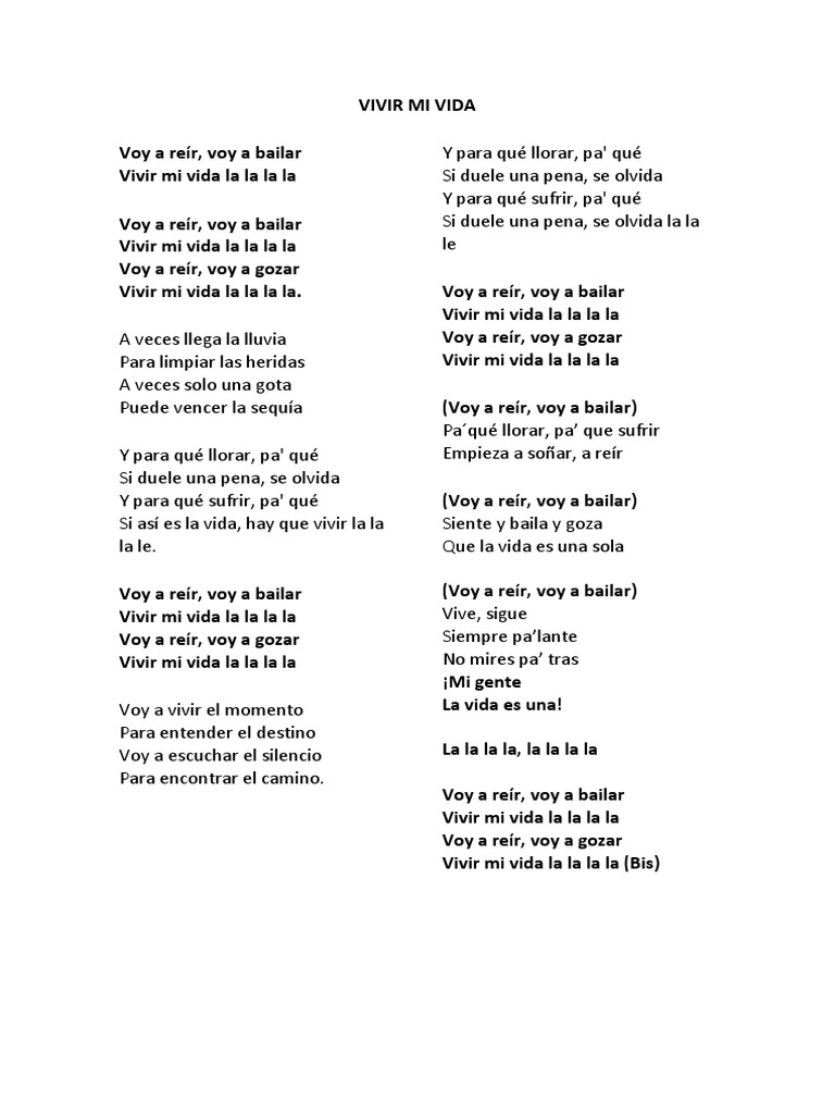 Vivir Mi Vida Letra