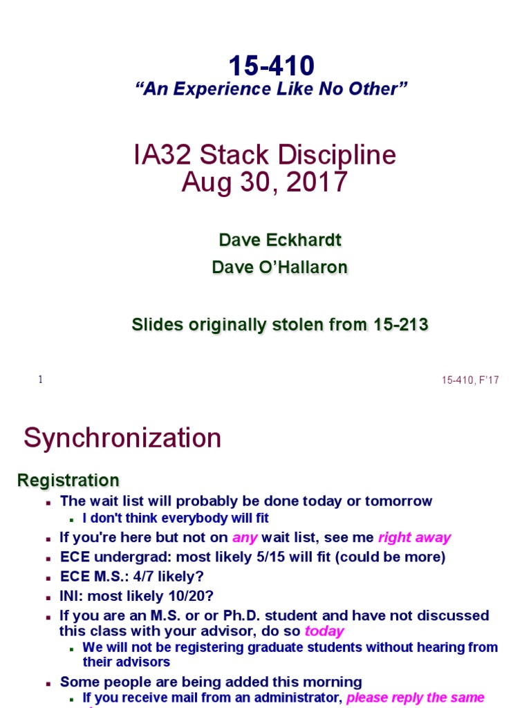 IA32 Stack Discipline Aug 30, 2017: "An Experience Like No Other" | PDF | Subroutine | Operating ...