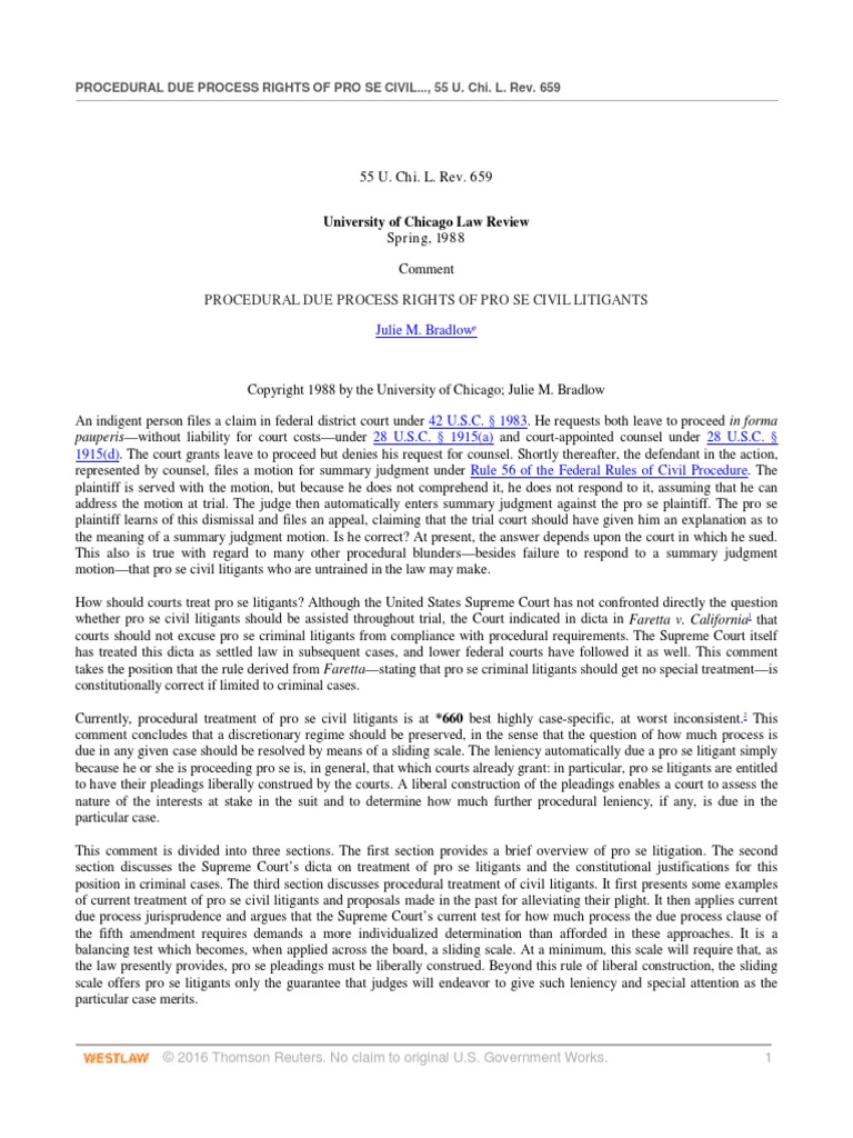 Procedural Due Process Rights of Pro Se Civil Litigants - West ...