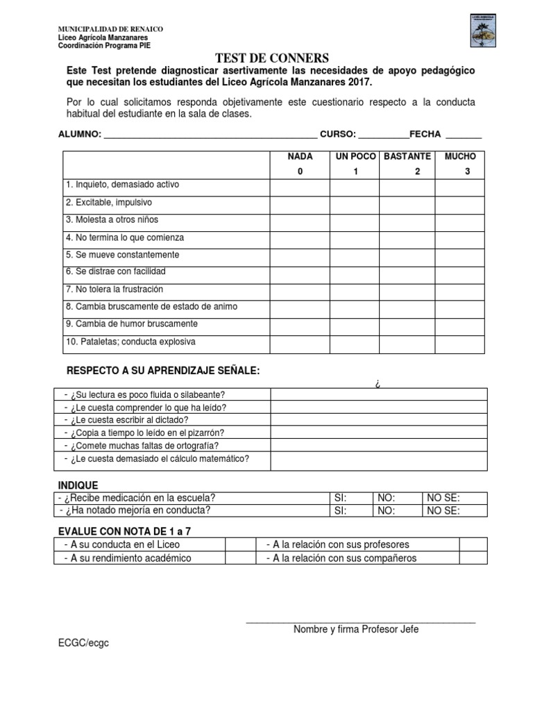 Test de Conners | PDF