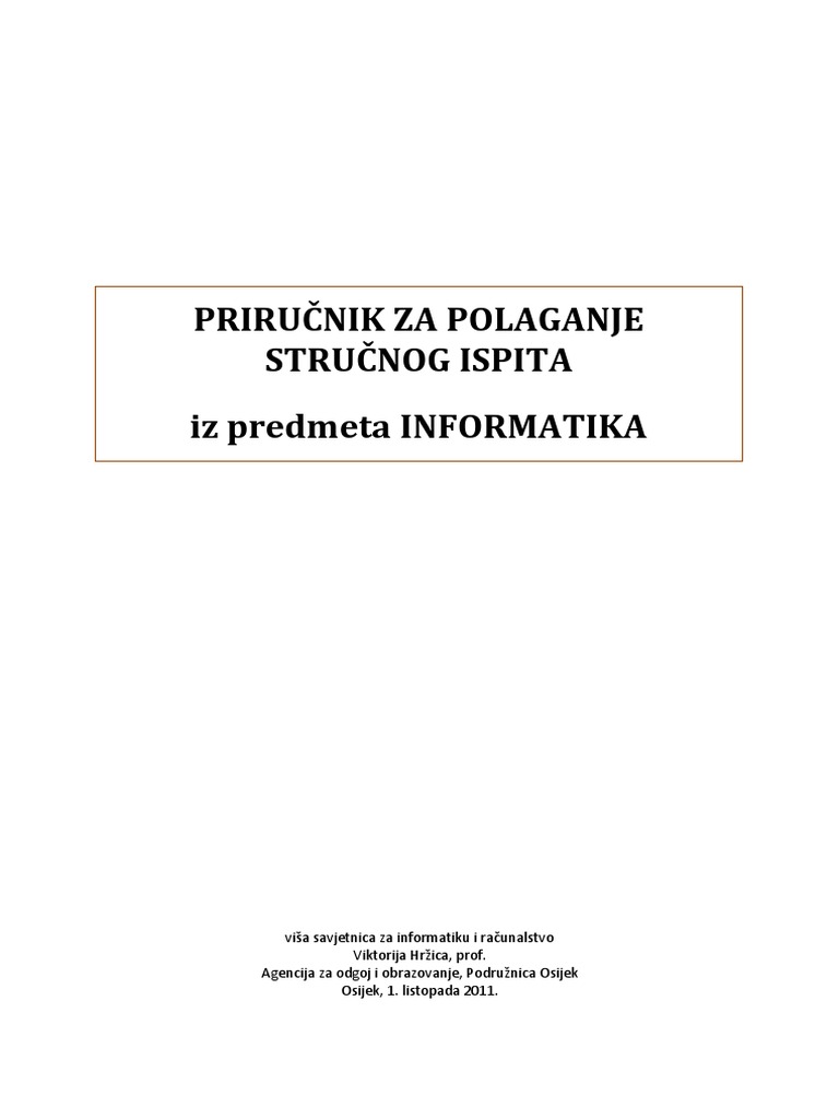 Prirucnik Za Polaganje Strucnog Ispita - Informatika, Osijek | PDF