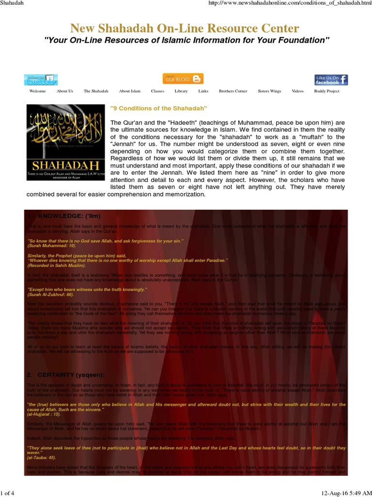 Shahadah | PDF | Prophets And Messengers In Islam | Religious Faiths