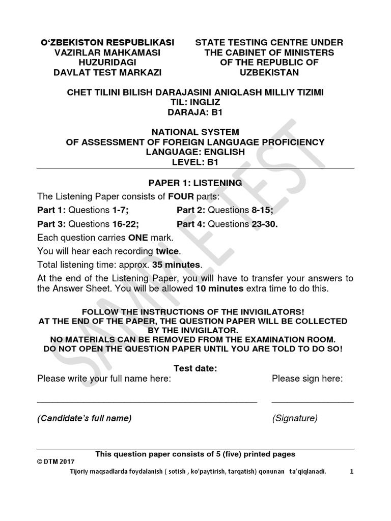 B1 Test Booklet v1.1 Paper 1 | PDF | Venus Williams | Serena Williams