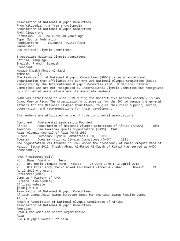 Association of National Olympic Committees (ANOC | PDF | Wikipedia | Sports