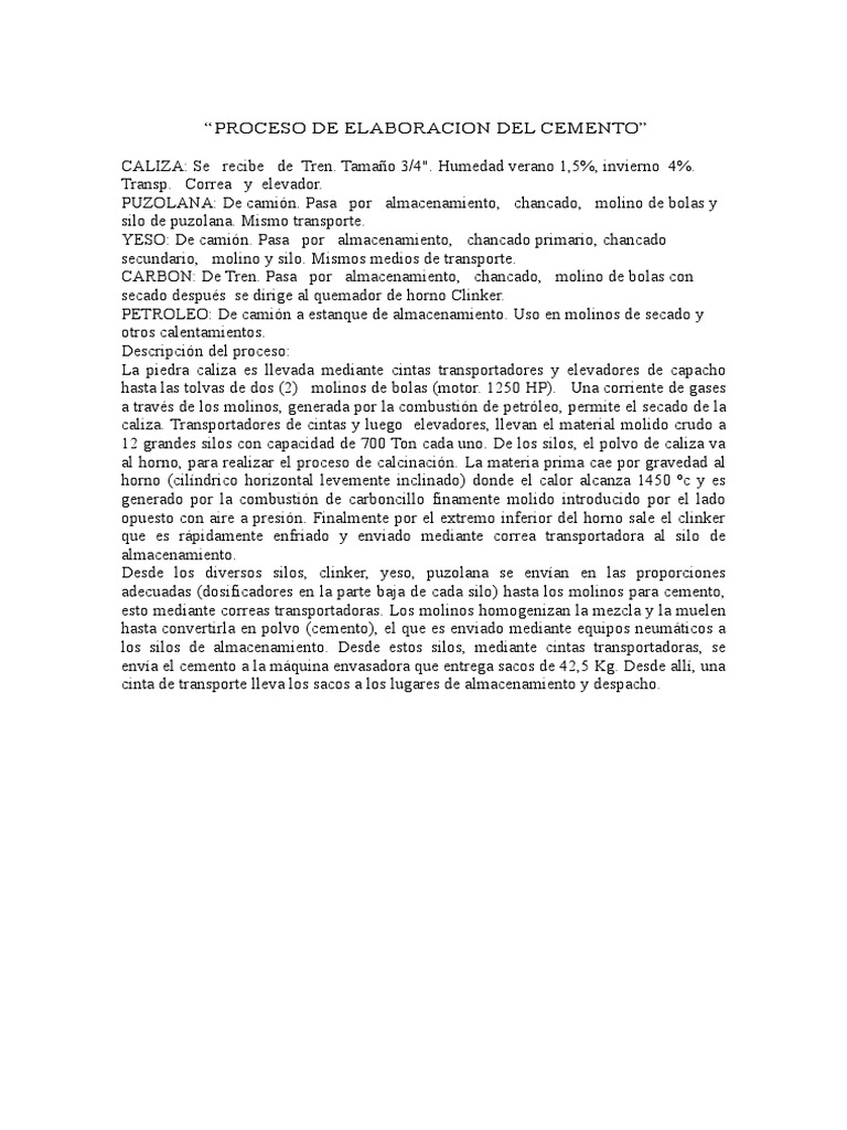 Proceso de Elaboracion Del Cemento | PDF | Hogar, jardinería y bricolaje | Tecnología