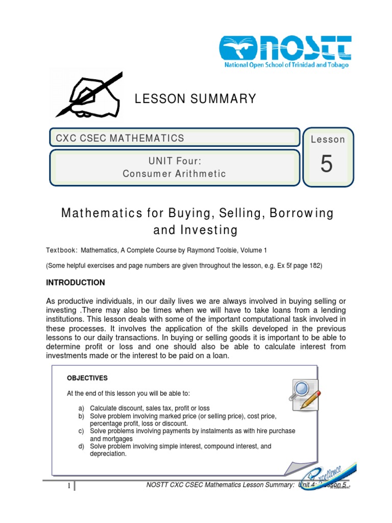 Lesson 5-Consumer Arithmetic | Interest | Prices