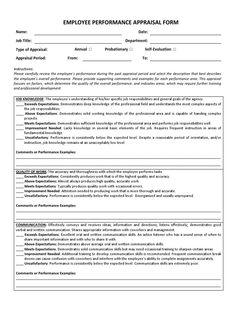 Performance Appraisal Form | PDF | Performance Appraisal | Leadership