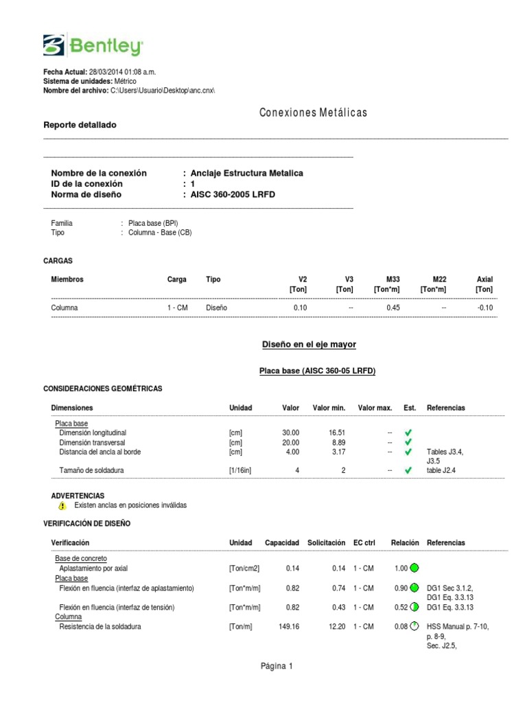 Reporte de RAM Connection Standalone V8i | PDF | Mecánica de Medios Continuos | Física Aplicada ...