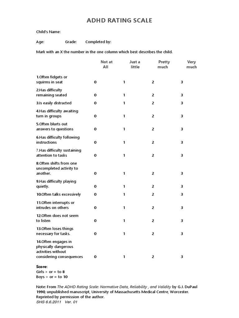 Adhd Rating Scale | PDF