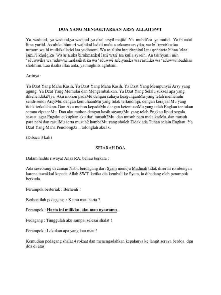 Doa Yang Menggetarkan Arsy Allah SWT | PDF