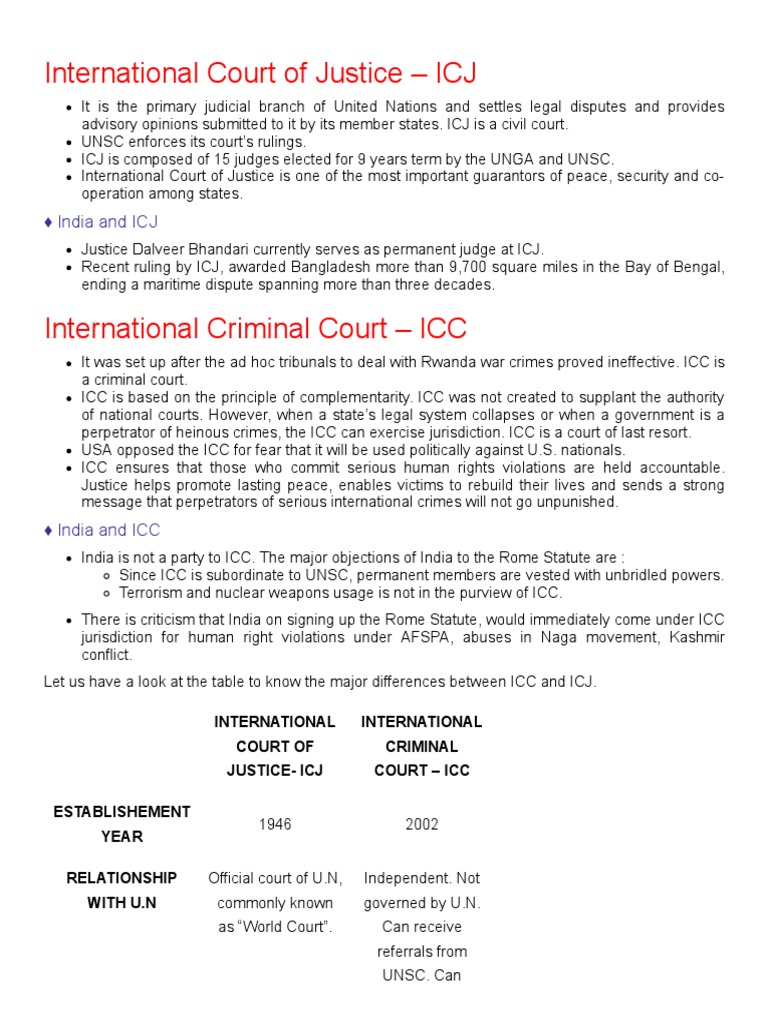 ICJ vs ICC: Key Differences Explained | PDF | International Criminal ...