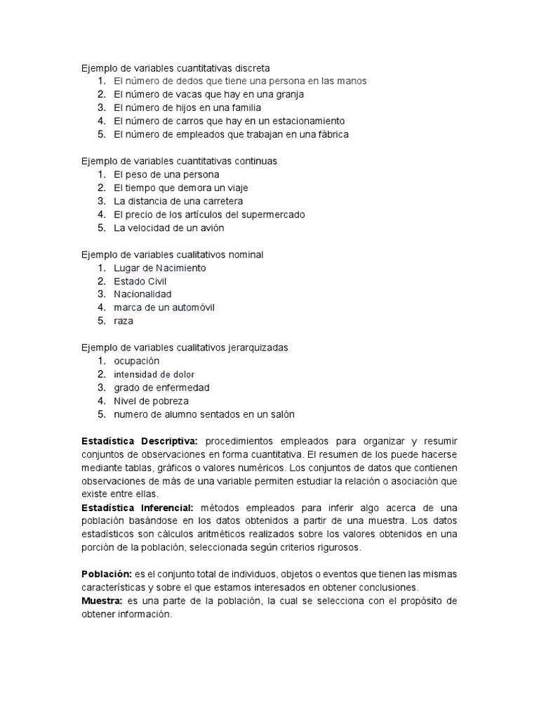 Estadistica I Ejemplos de Variables | PDF
