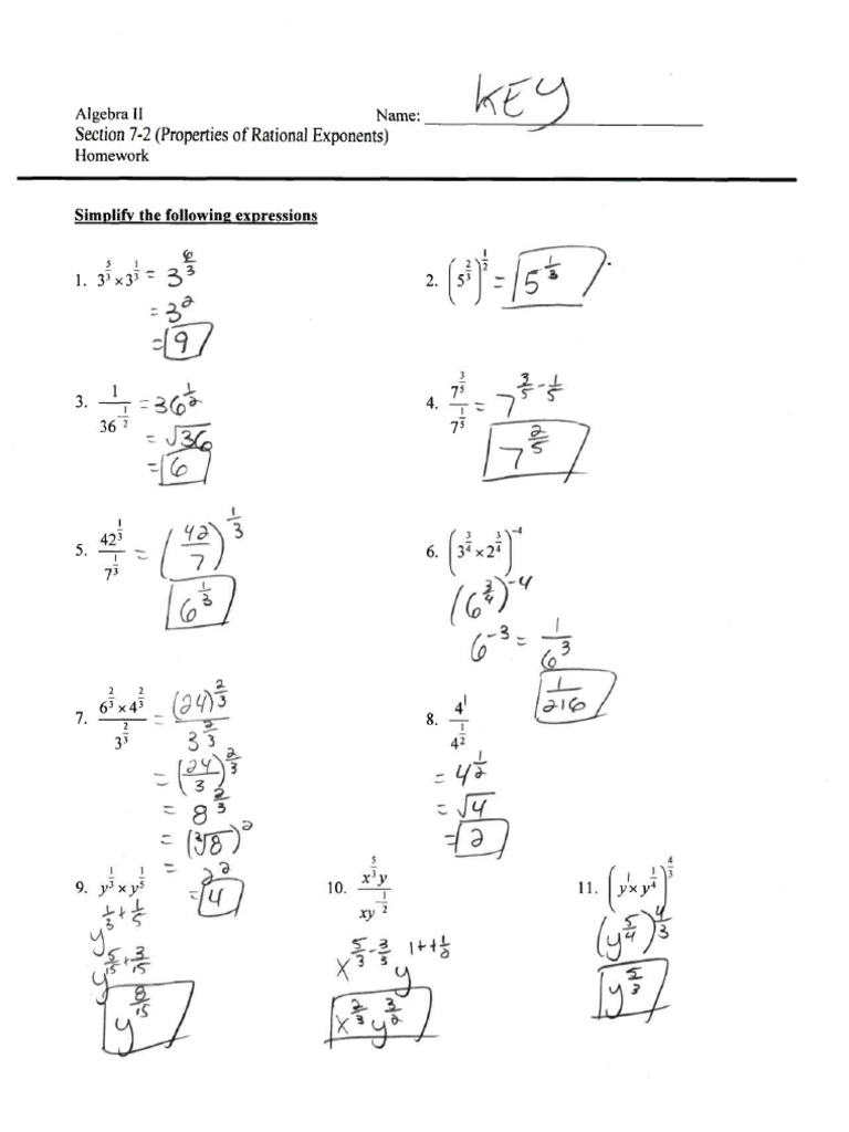 Algebra II: Rational Exponents Homework | PDF | Algebra | Abstract Algebra