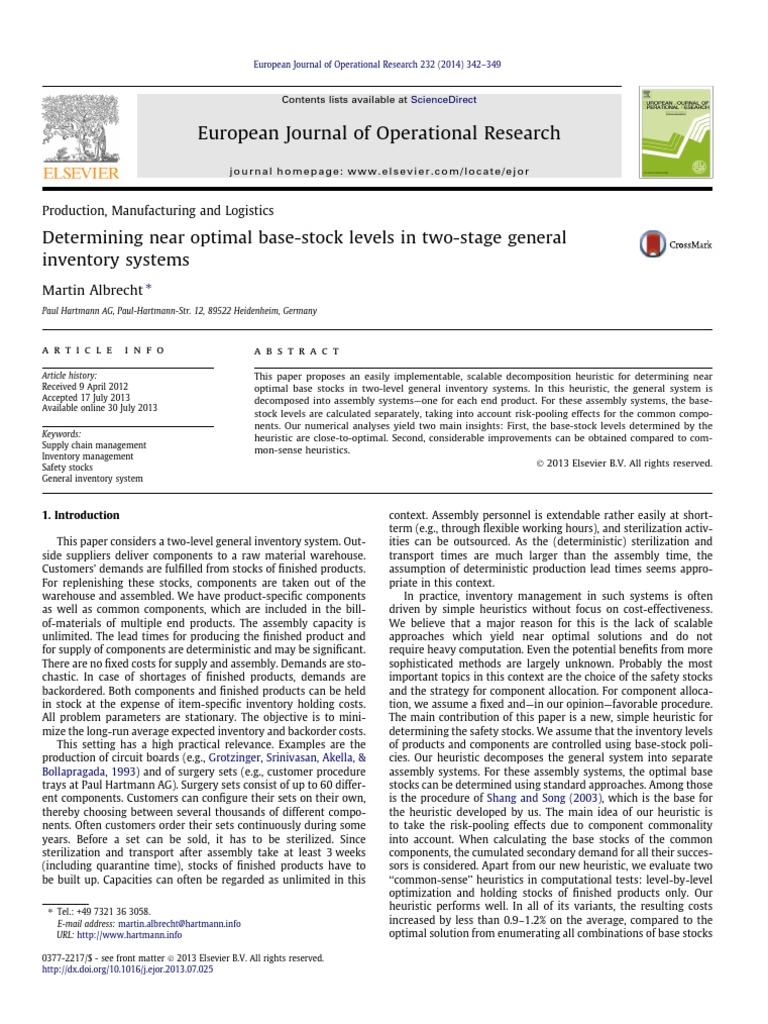 European Journal of Operational Research: Martin Albrecht | PDF | Inventory | Mathematical ...