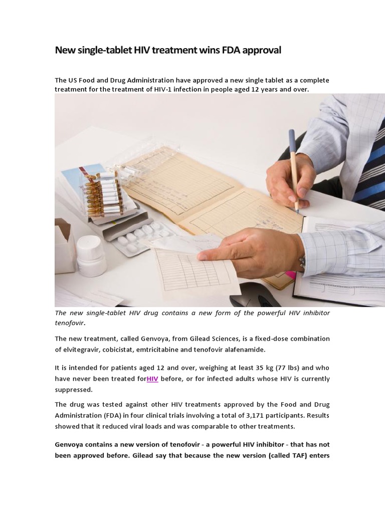 New Single-Tablet HIV Treatment Wins FDA Approval | PDF | Hiv ...