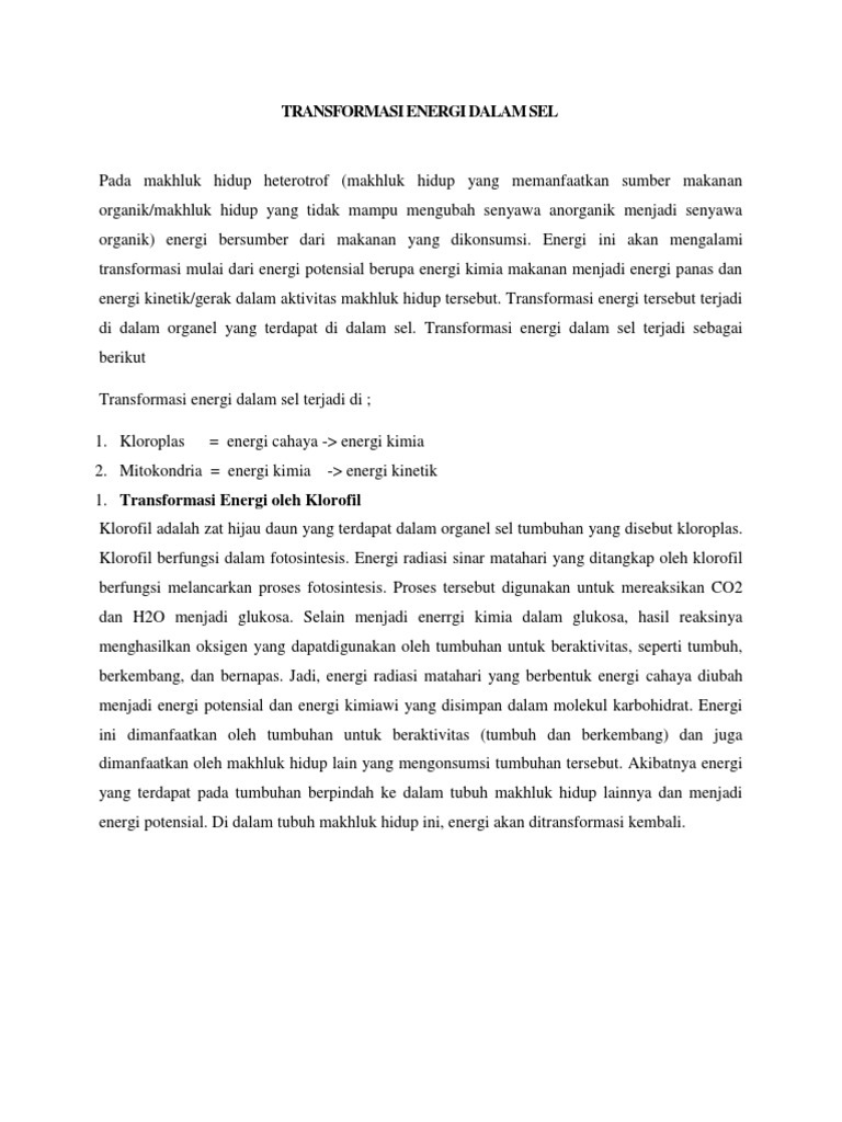 Transformasi Energi Dalam Sel | PDF
