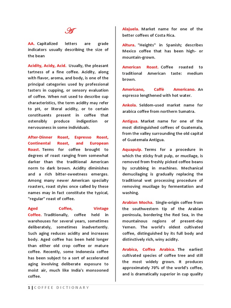 Coffee Dictionary A-D | PDF | Coffee | Drink