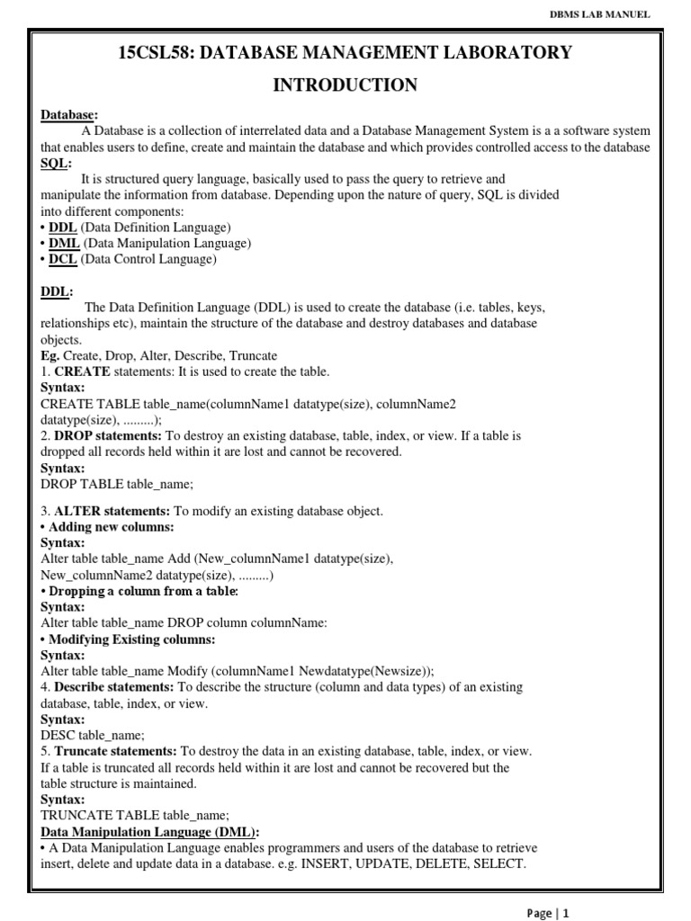 15CSL58 (LP1, LP2&LP3) | PDF | Relational Database | Data Management ...