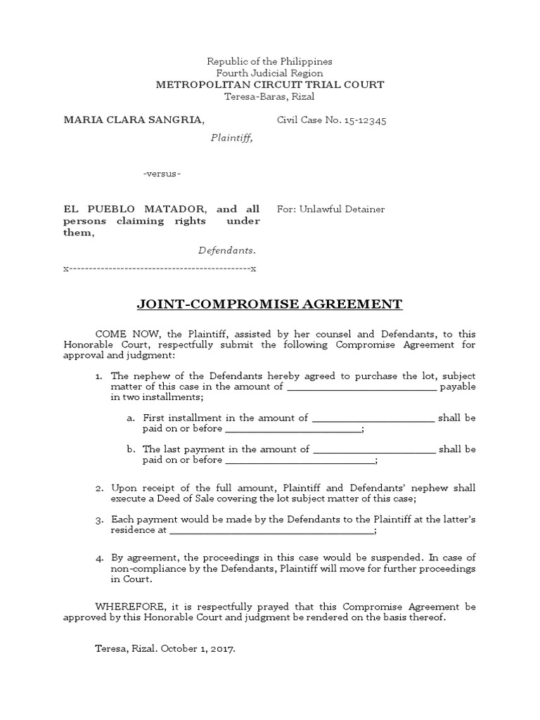 Joint-Compromise Agreement: Metropolitan Circuit Trial Court | PDF