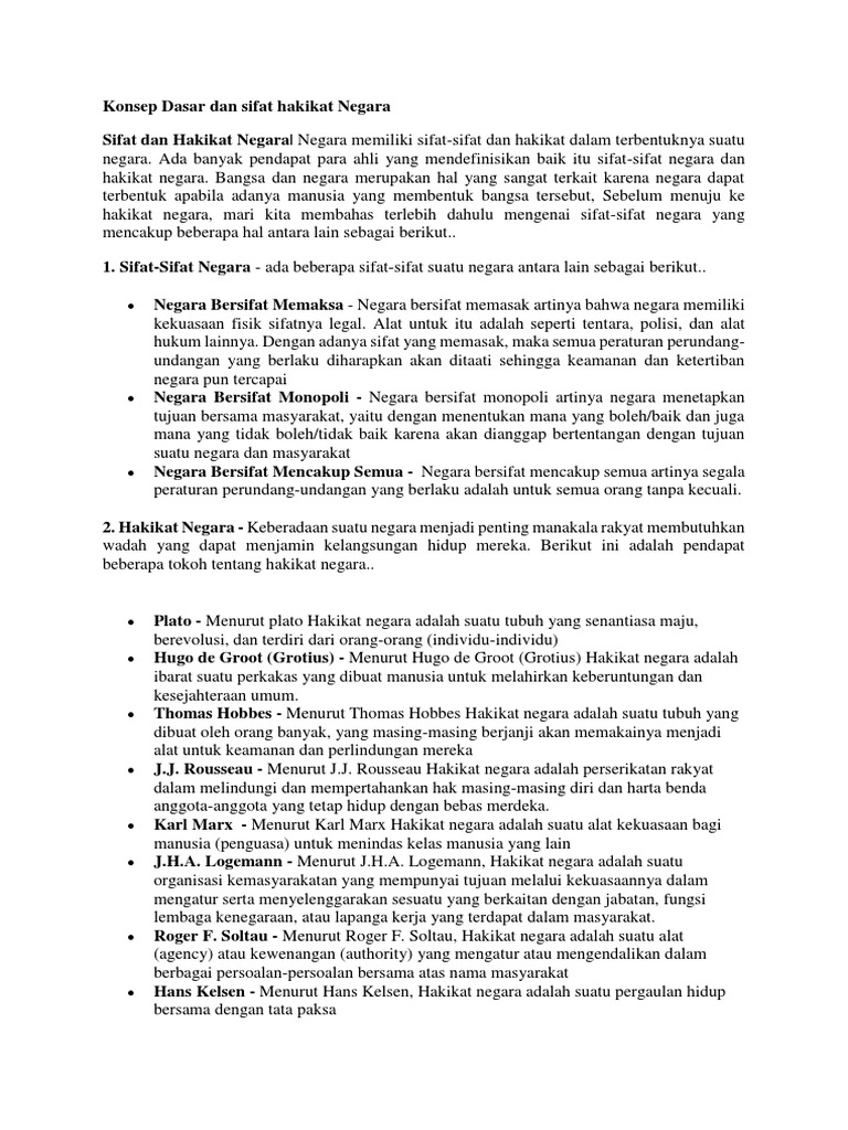 Konsep Dasar Dan Sifat Hakikat Negara | PDF | Politik | Ilmu Sosial