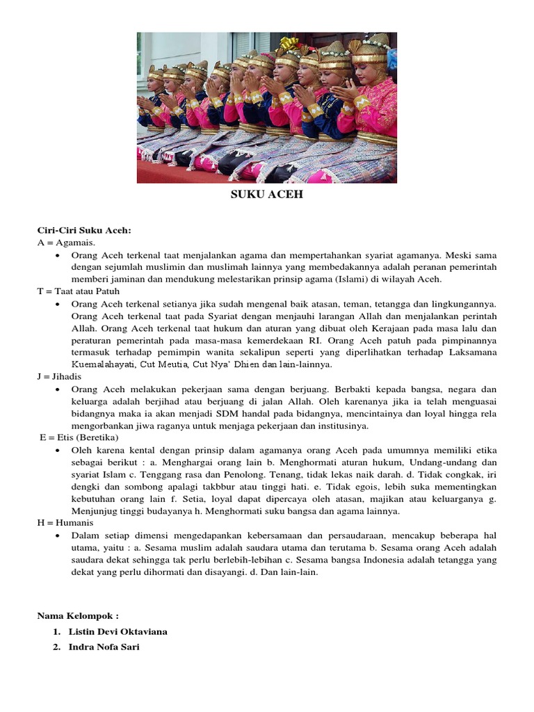 Ciri - Ciri Suku Aceh | PDF