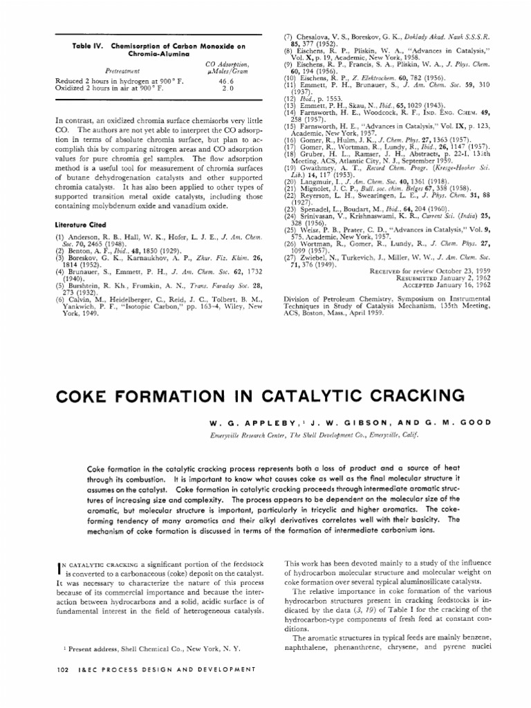 1959. Coke Formation in Catalytic Cracking | Cracking (Chemistry ...