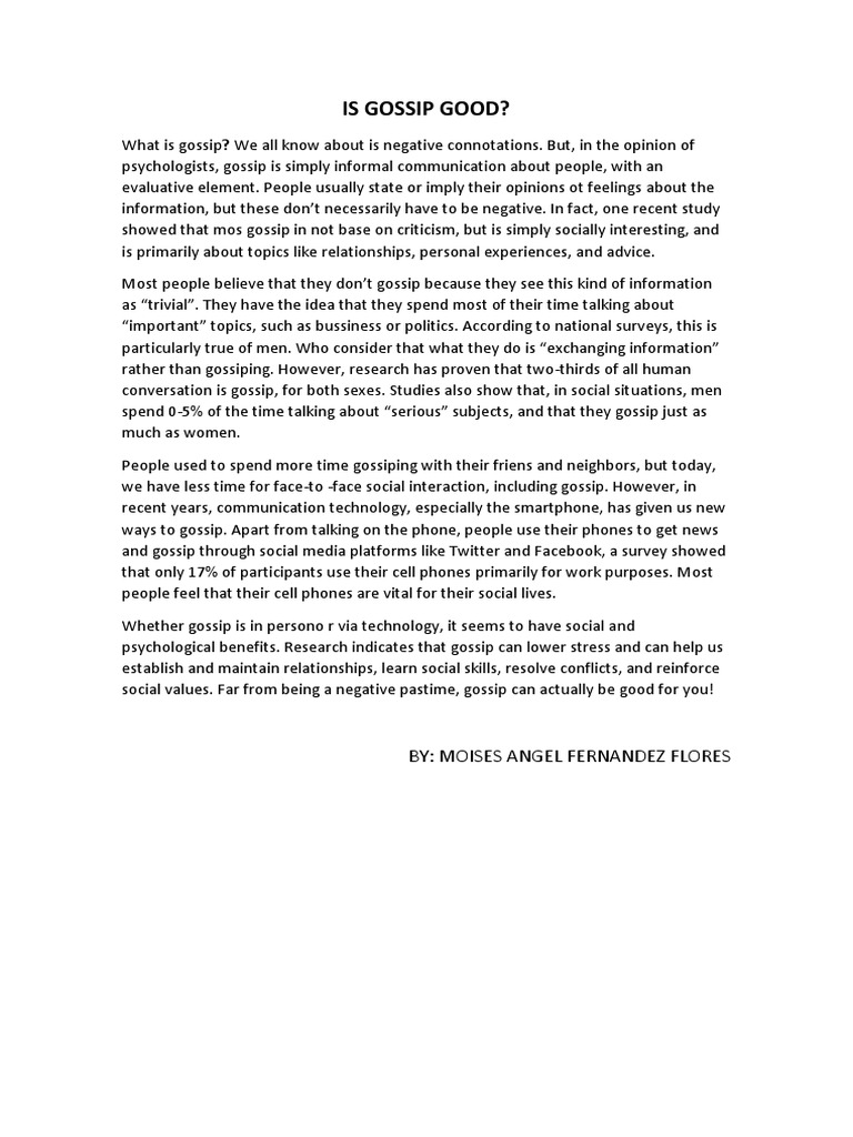 Is Gossip Good? The Social and Psychological Benefits of Gossip | PDF