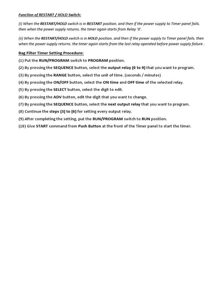 Bag Filter Timer Setting Procedure | PDF | Technology & Engineering