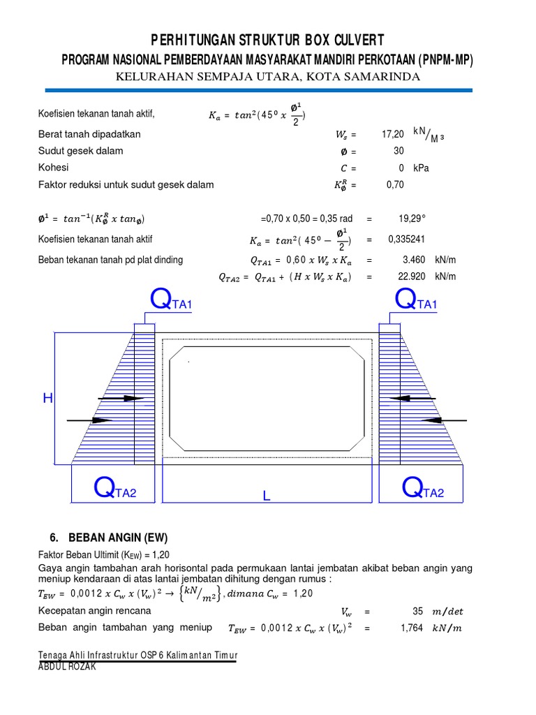 Perhitungan Struktur Box Culvert Sempaja | PDF