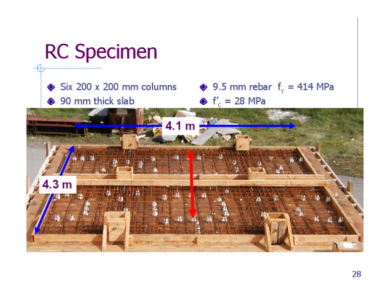 RC Specimen: Six 200 X 200 MM Columns 90 MM Thick Slab 9.5 MM Rebar F ...