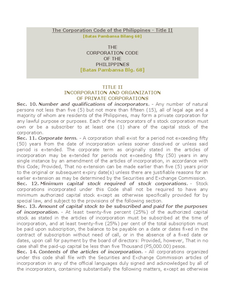 Philippine Corporation Code Overview | PDF | Corporations | Proxy Voting