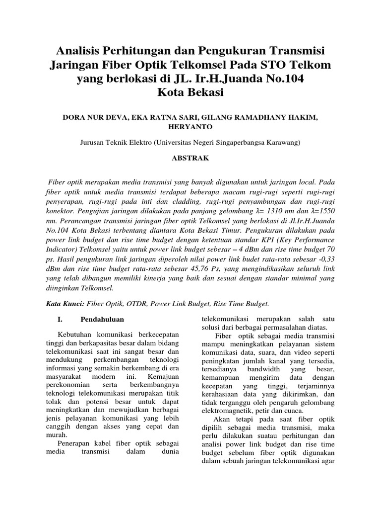 Analisis Perhitungan Dan Pengukuran Transmisi Jaringan Fiber Optik ...